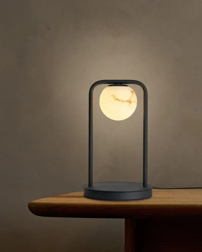 Modern Alabaster Globe LED Wall Light Fxitures with Black Iron Texture